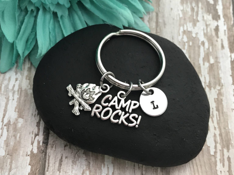 camp rocks with camp fire and and initials or name disc- hand stamped ...