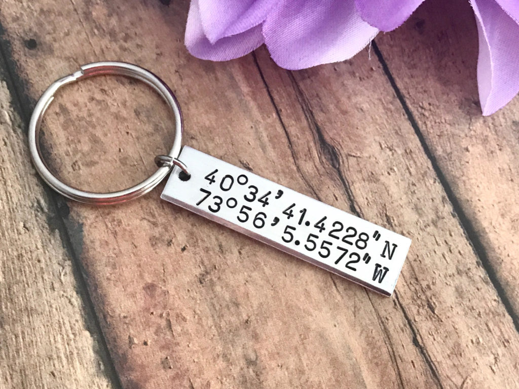 Coordinates, keychain , special location, trip, wedding, birth place ...